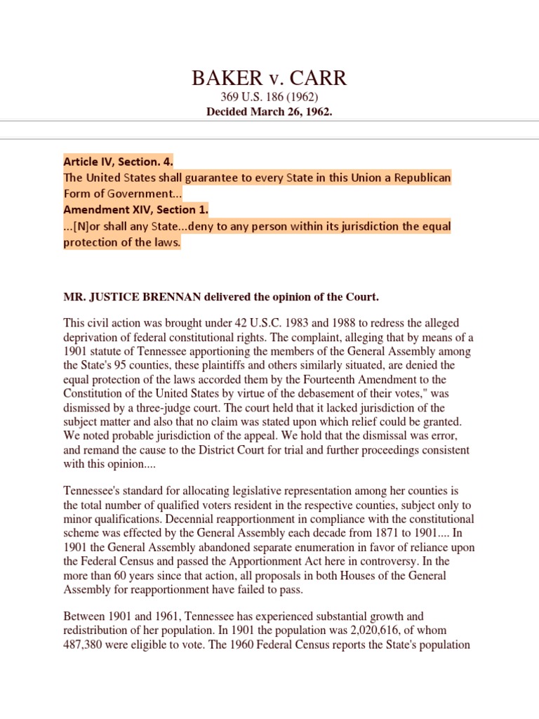 Equal Protection in Apportionment | PDF | United States Constitution ...