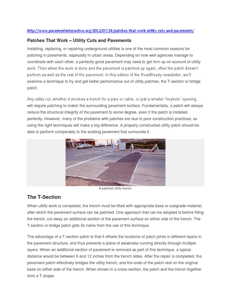 Patches That Work - Utility Cuts and Pavements: The T-Section | PDF ...