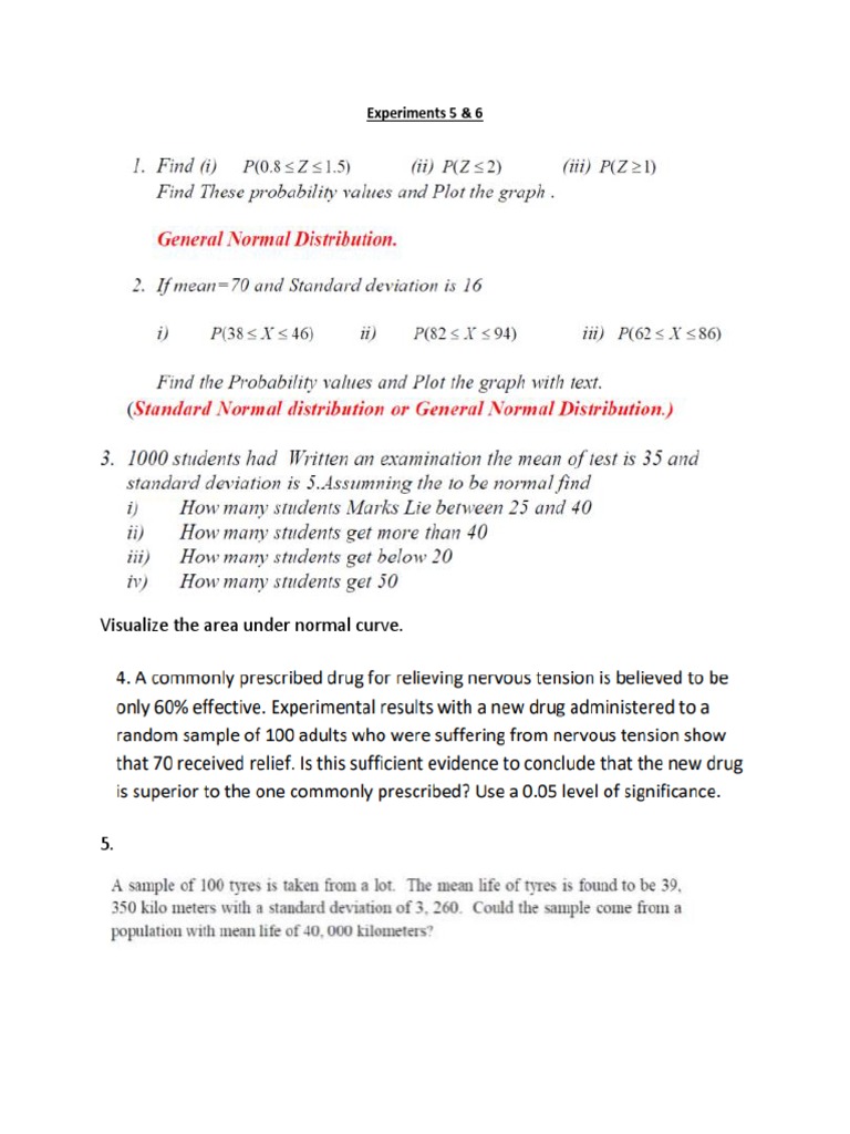 Visualize The Area Under Normal Curve.: Experiments 5 & 6 | PDF