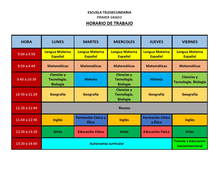 Horario Primer Grado Ts | PDF