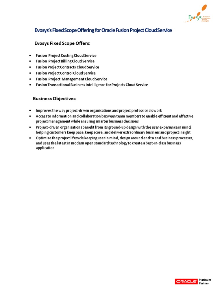 Evosys Oracle Fusion Project Cloud Services | PDF | Cloud Computing ...