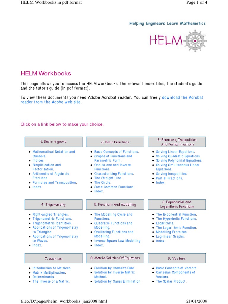 Helm Workbooks Jan2008 | PDF | Integral | Eigenvalues And Eigenvectors