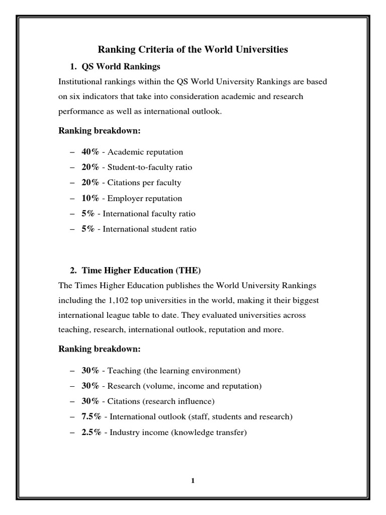 Ranking Criteria of The World Universities | PDF | Academia ...