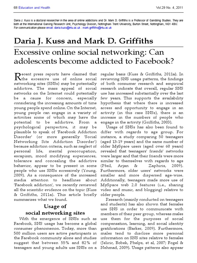 Kuss D.J. and Griffiths M.D. 2011 - Exce | PDF | Social Networking ...