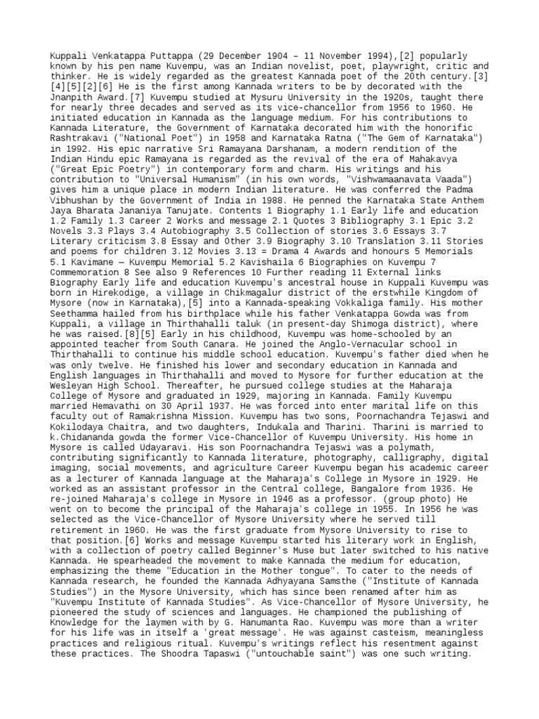 Kuvempu | PDF | Indian Literature | Poetry