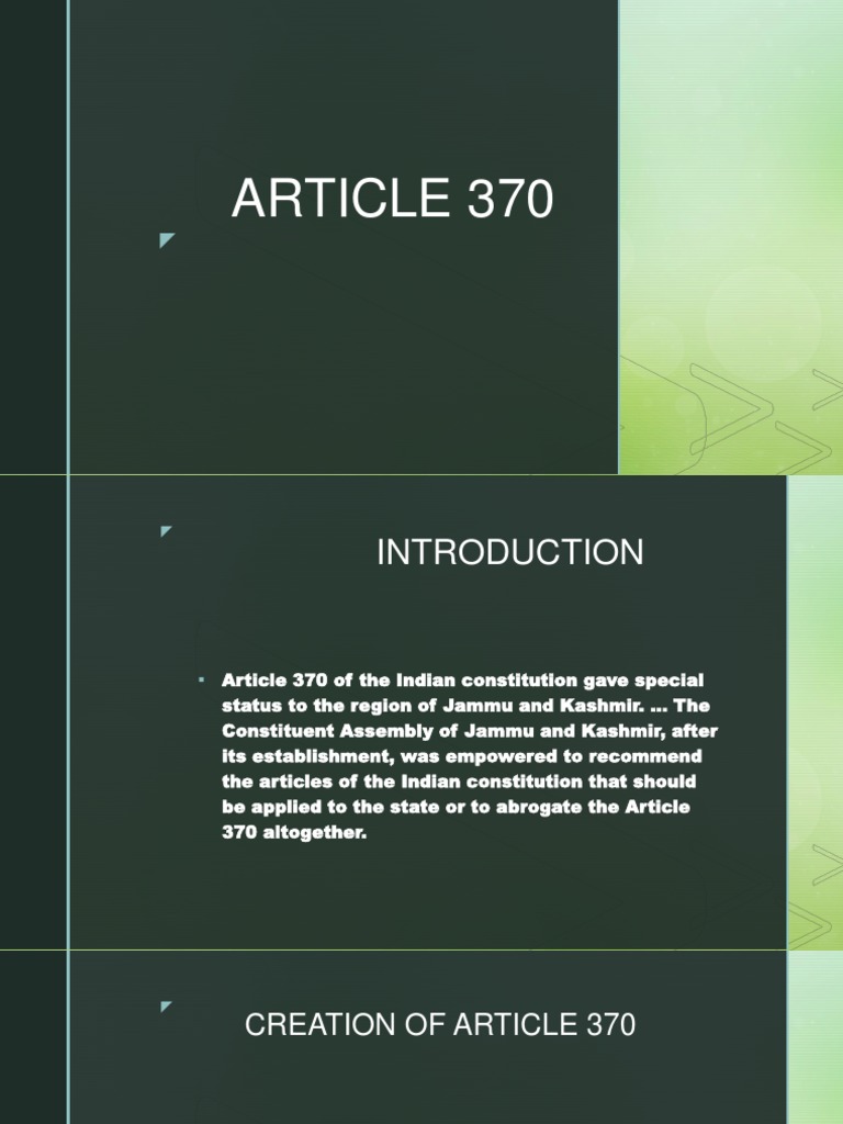 Article 370 PPT by Shivam | PDF | Legal Documents | Government Of India