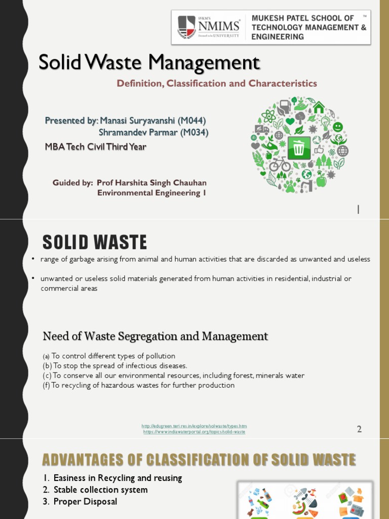 Solid Waste Management: Presented By: Manasi Suryavanshi (M044 ...