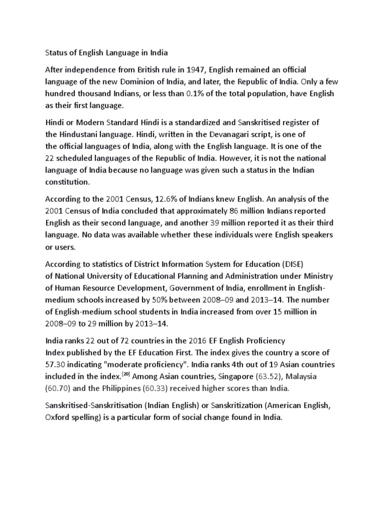 English Language Status in India | PDF | English Language | Lexicon