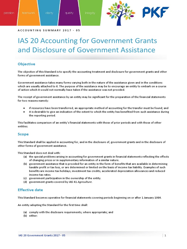Ias 20 Accounting For Government Grants and Disclosure of Government Assistance Summary | PDF ...