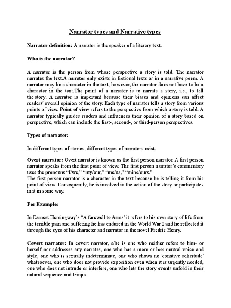 Narrator Types and Narrative Types | PDF | Narration | Narrative