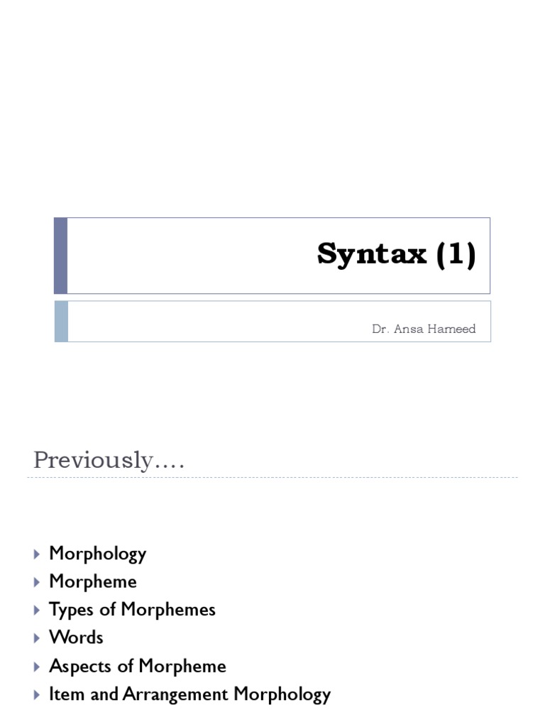Syntax 1 Dr Ansa Hameed Pdf Phrase Adverb