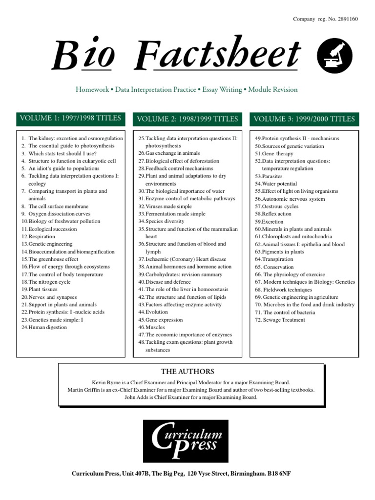 Biofact Sheet List | PDF | Plants | Photosynthesis