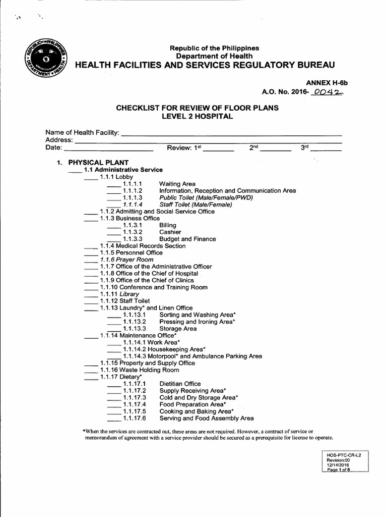 AO 2016-0042 Annex H-6b Checklist For Review of Floor Plans - Level 2 ...