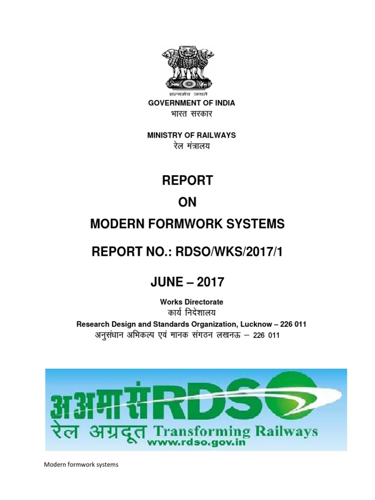 ON Modern Formwork Systems REPORT NO.: RDSO/WKS/2017/1 JUNE - 2017 ...