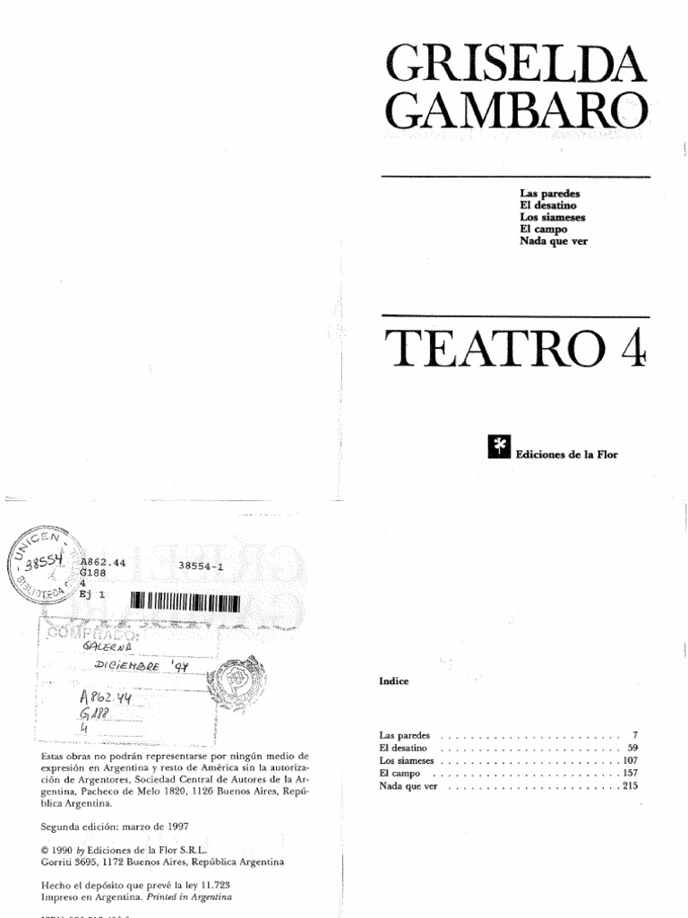 Gambaro, Griselda - Teatro 4 Completo PDF | PDF