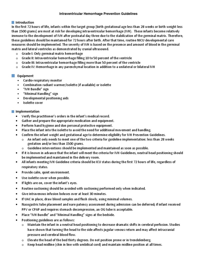 IVH Prevention Guidleines1 | PDF | Neonatal Intensive Care Unit ...