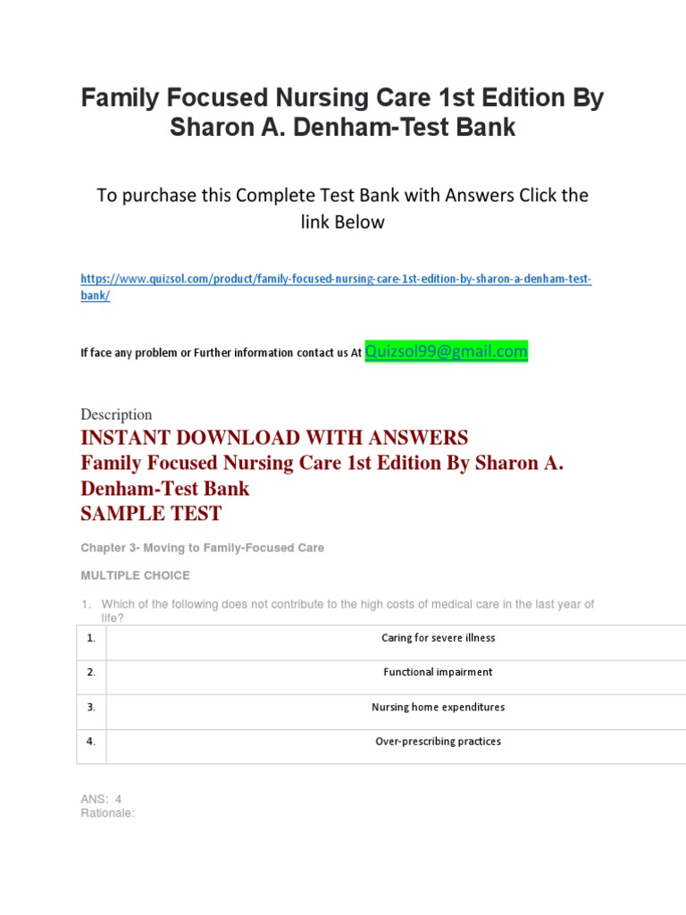 Family Focused Nursing Care 1st Edition by Sharon A. Denham-Test Bank ...