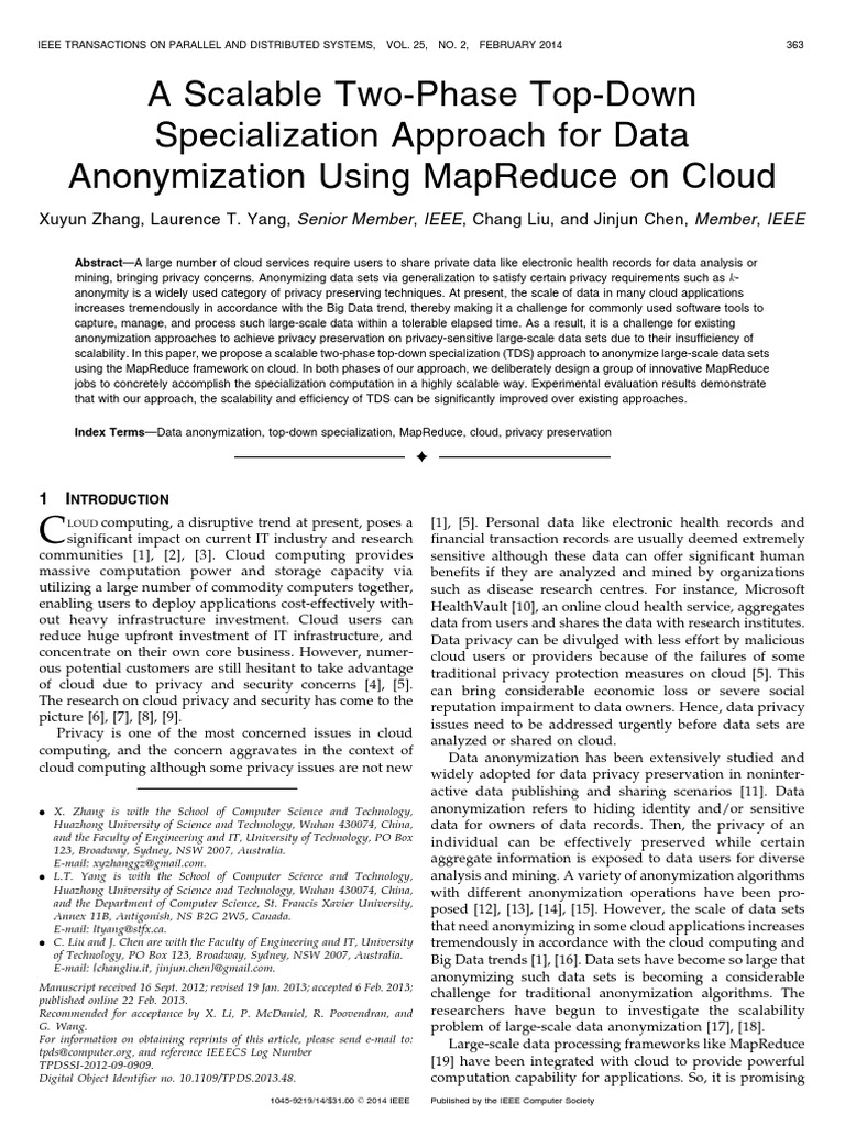 A Scalable Two-Phase Top-Down Specialization Approach For Data Anonymization Using Mapreduce On ...