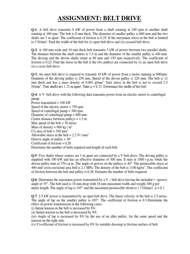 Assignment For Belt Drive | PDF | Belt (Mechanical) | Classical Mechanics