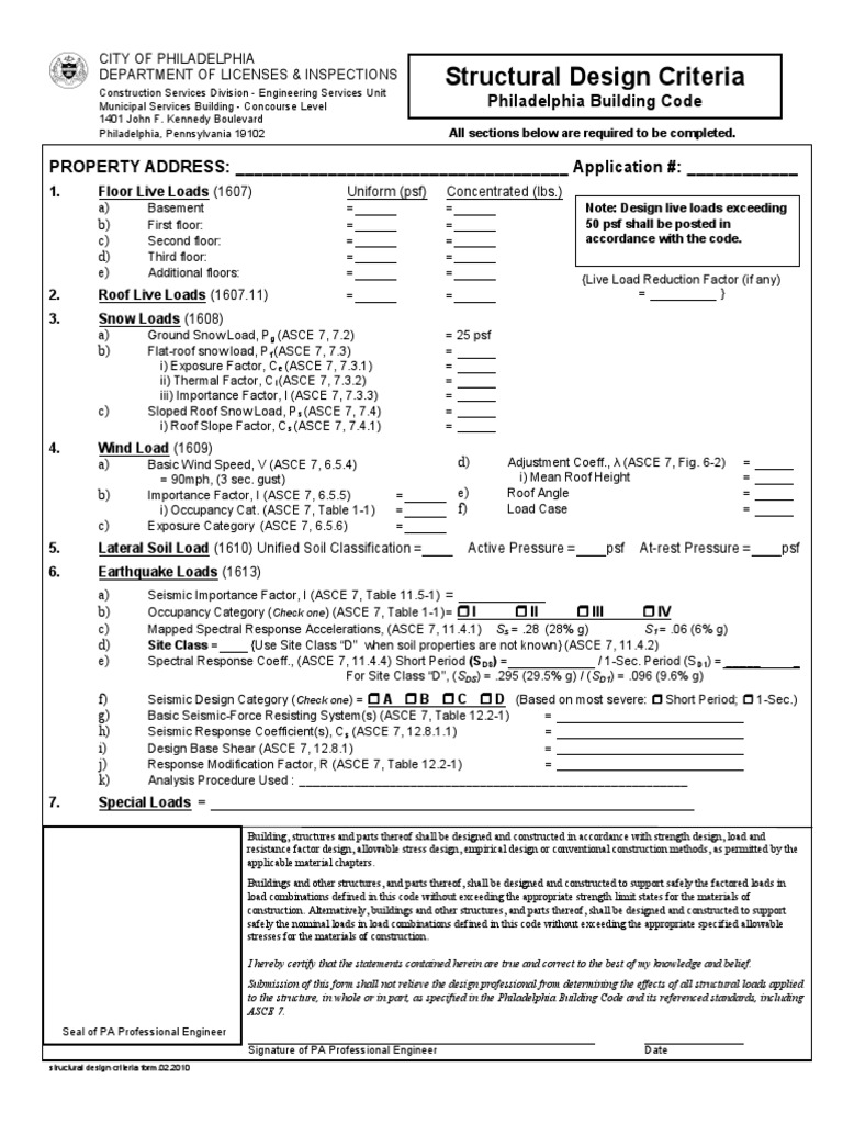 Structural Design Criteria Form 2009 | PDF | Structural Load | Design