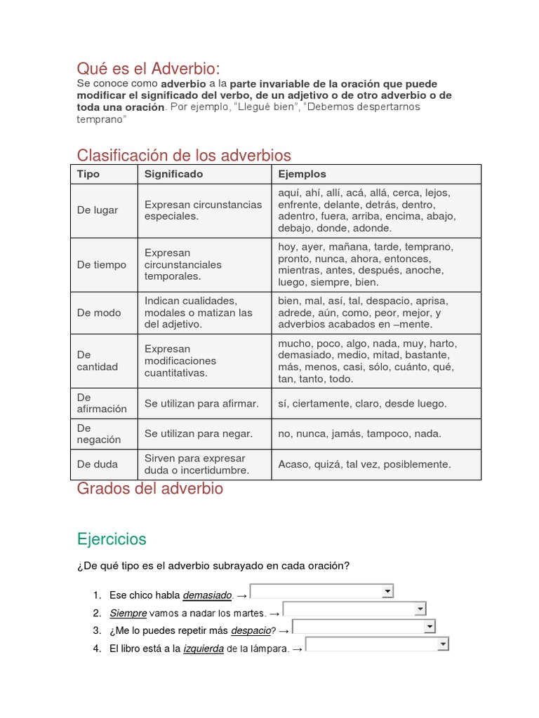 Qué Es El Adverbio | Adverbio | Tipología Lingüística