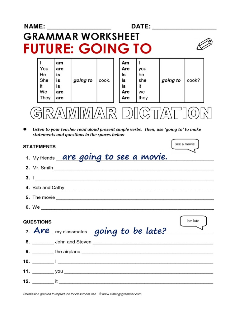 Future: Going To: Grammar Worksheet | PDF | Linguistics | Grammar