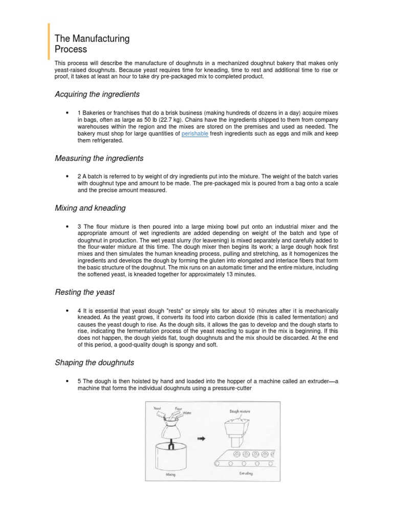 Doughnut Manufacturing Process Explained | PDF | Doughnut | Dough