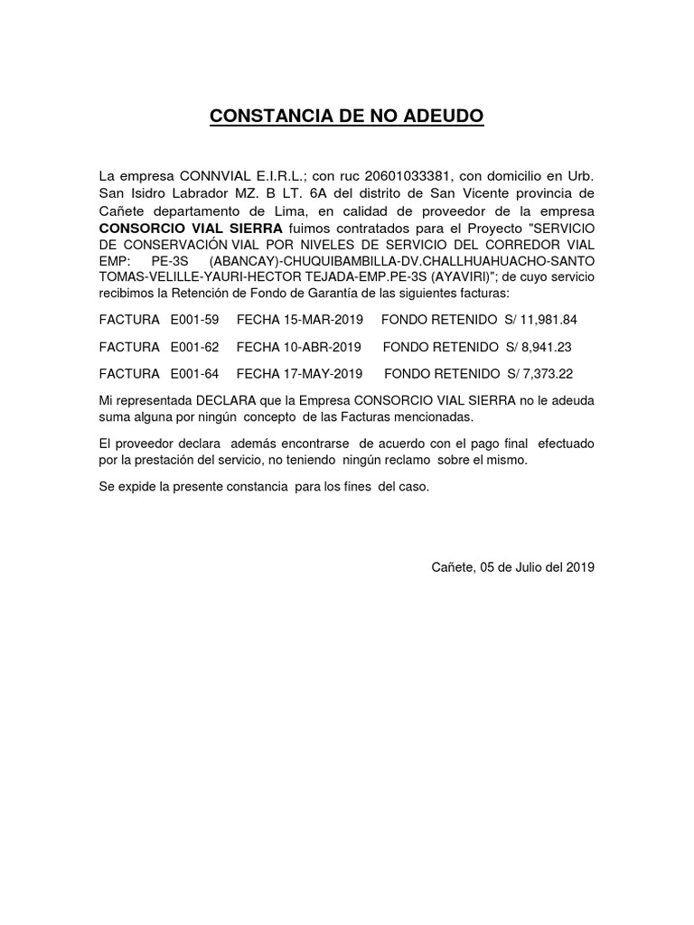 Constancia de No Adeudo | PDF