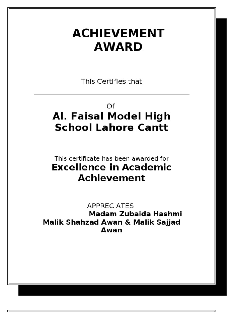 Academic Excellence Award Certificate | PDF