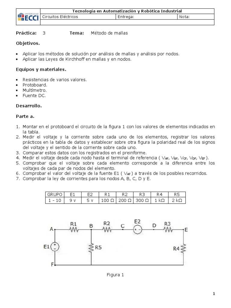 Guia 3 Metodo de Mallas | PDF | voltaje | Resistencia Eléctrica y Conductancia