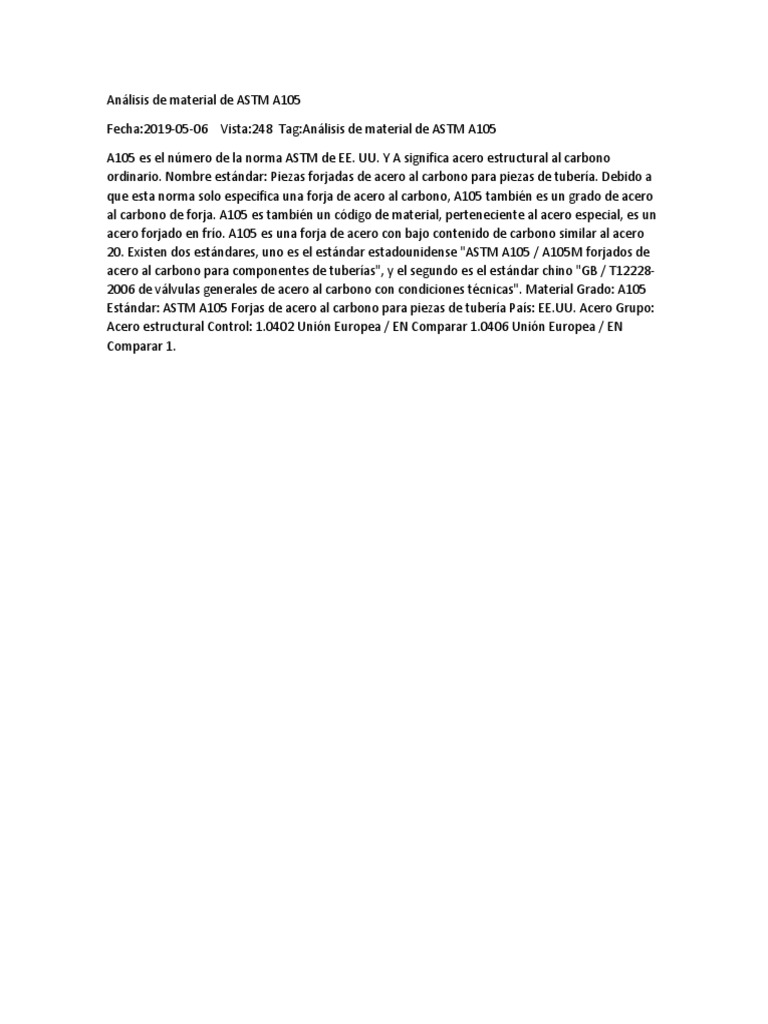 Especificaciones de ASTM A105 | PDF