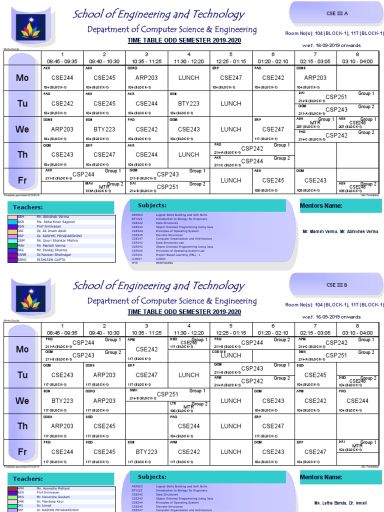 Cse Time - Table - Odd - Semester - 2019 - 2020 - Class - Wise W.E.F 16 ...