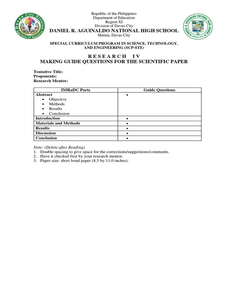 Guide Questions for Scientific Research | PDF