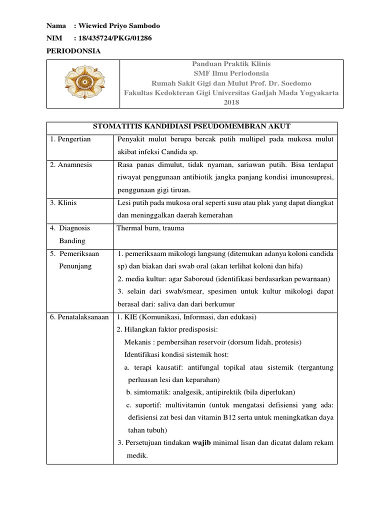 PPK Stomatitis Kandidiasis Wiewied | PDF | Pengembangan Diri | Kesehatan Holistik