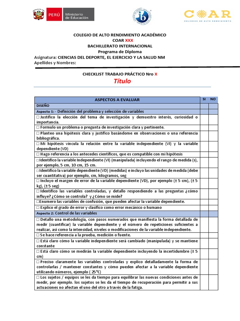 Checklist para Trabajo Práctico de Ciencias del Deporte | PDF ...
