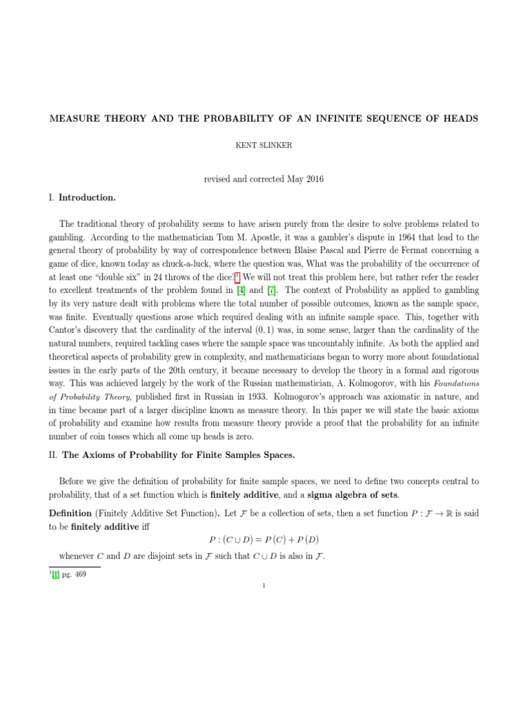 Math Prob Slinker Measure Theory Infinite Heads | PDF | Measure (Mathematics) | Probability Theory