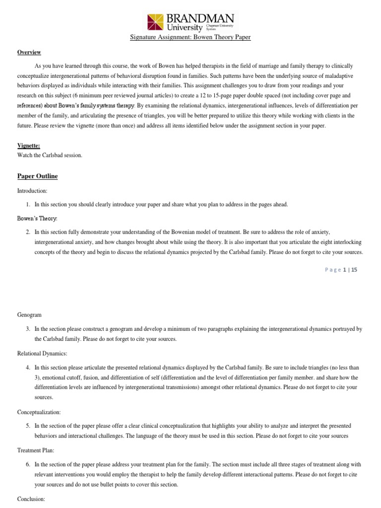Signature Assignment: Bowen Theory Paper | PDF | Family Therapy ...