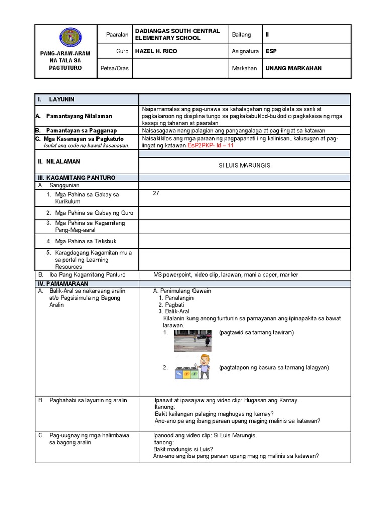 ESP2 - Naisakikilos Ang Mga Paraan NG Pagpapanatili NG Kalinisan, Kalusugan at Pag-Iingat NG ...