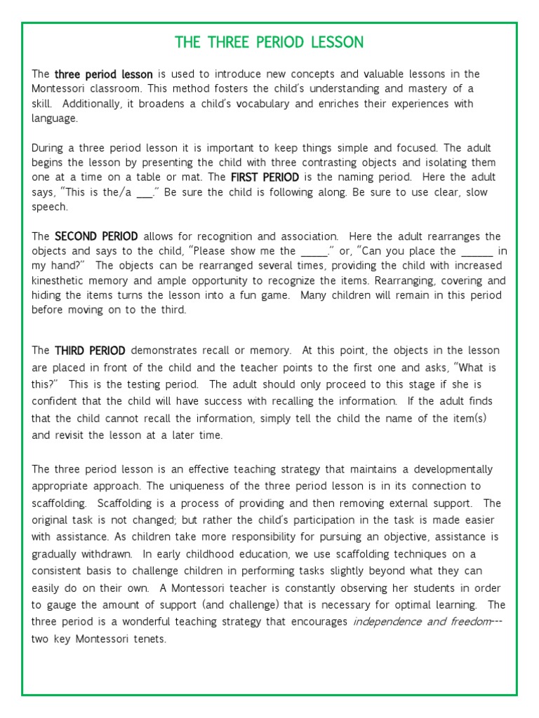 The Three Period Lesson | PDF | Montessori Education | Cognitive Science