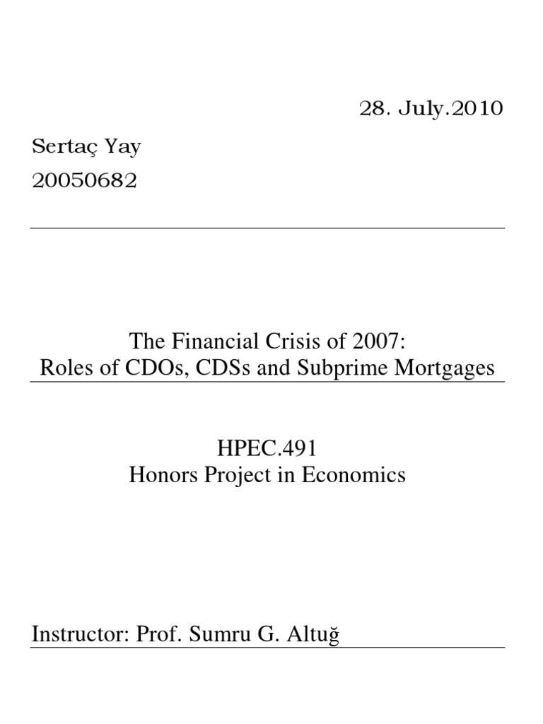 CDOs and the 2007 Financial Crisis | PDF | Collateralized Debt ...