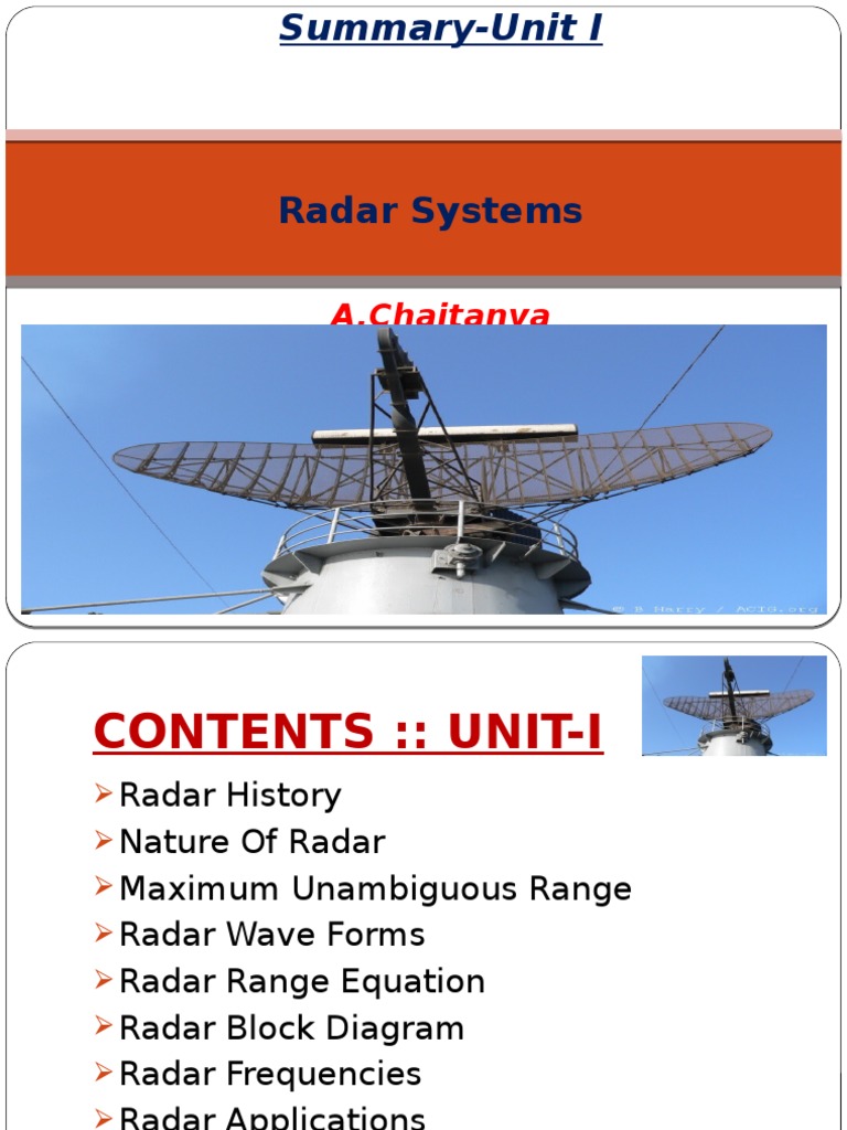 Radar systems-UNIT I | PDF | Radar | Signal To Noise Ratio