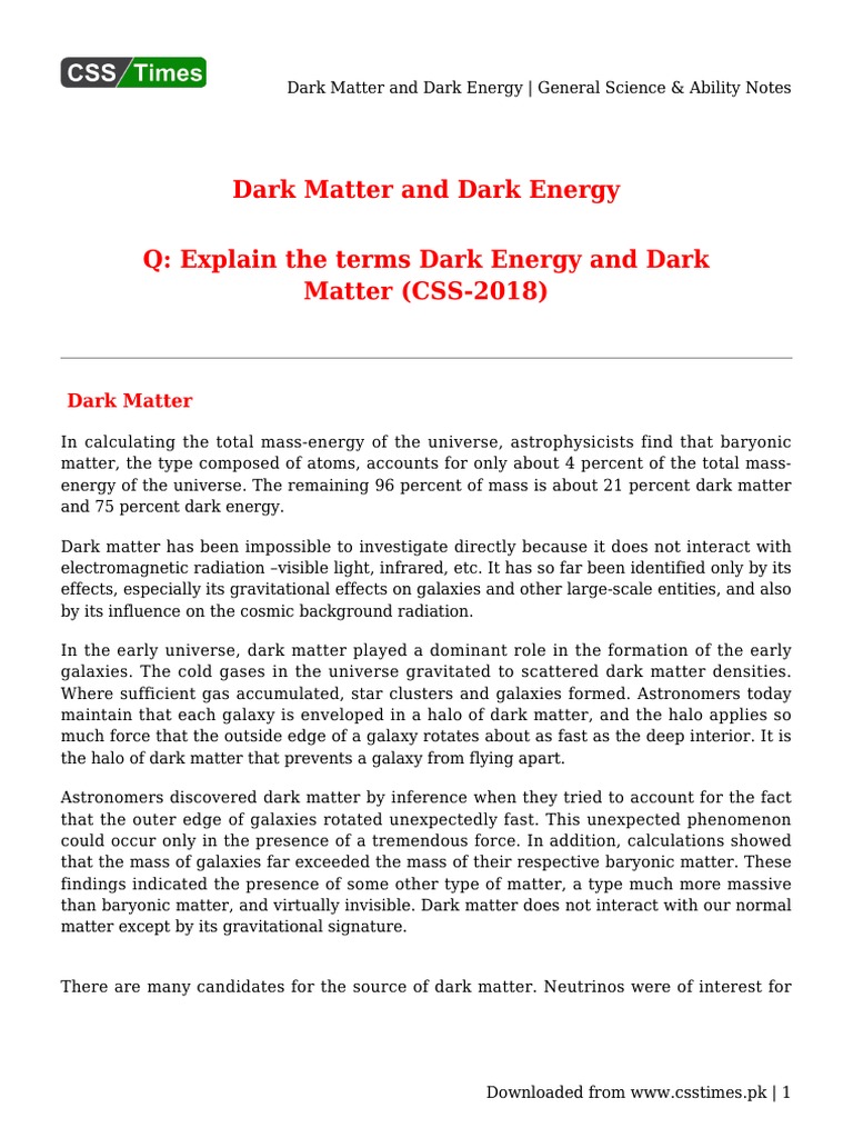 Dark Matter and Dark Energy - General Science & Ability Notes | PDF ...