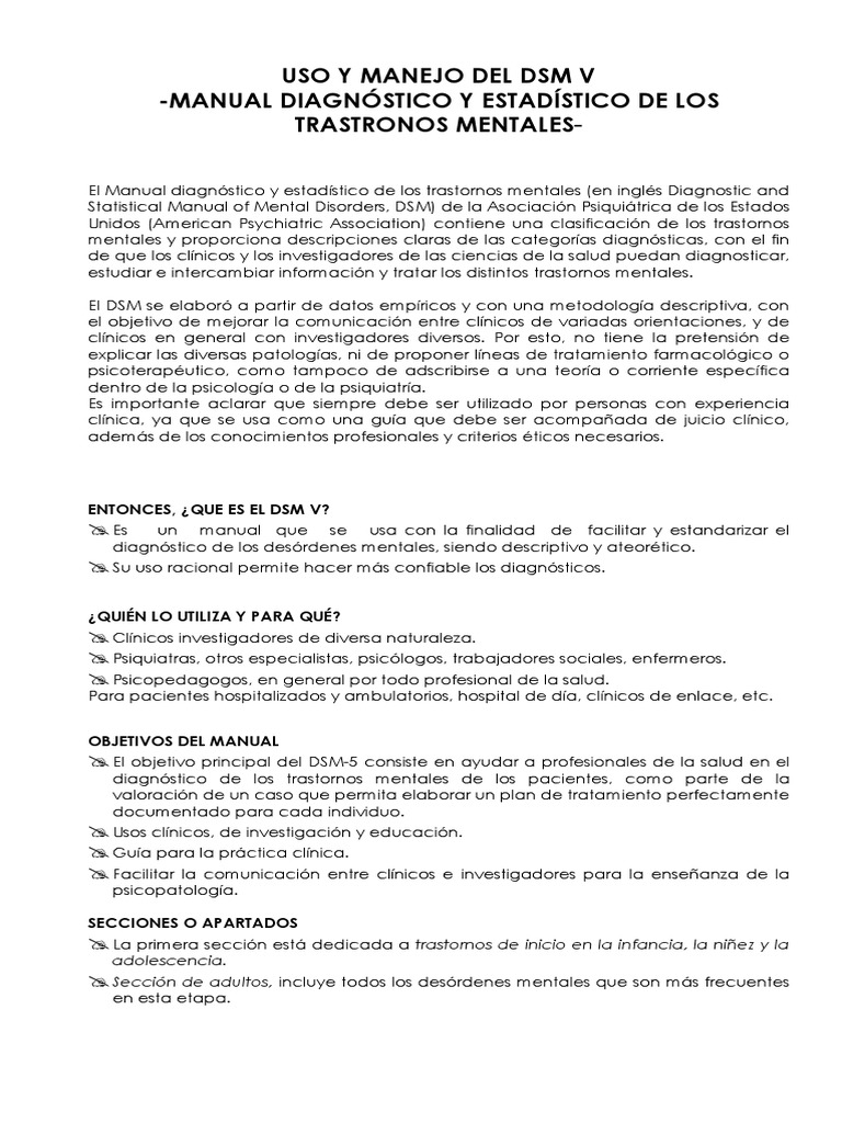 Uso y Manejo Del DSM PDF | PDF | Manual Diagnóstico y Estadístico de los Trastornos Mentales ...