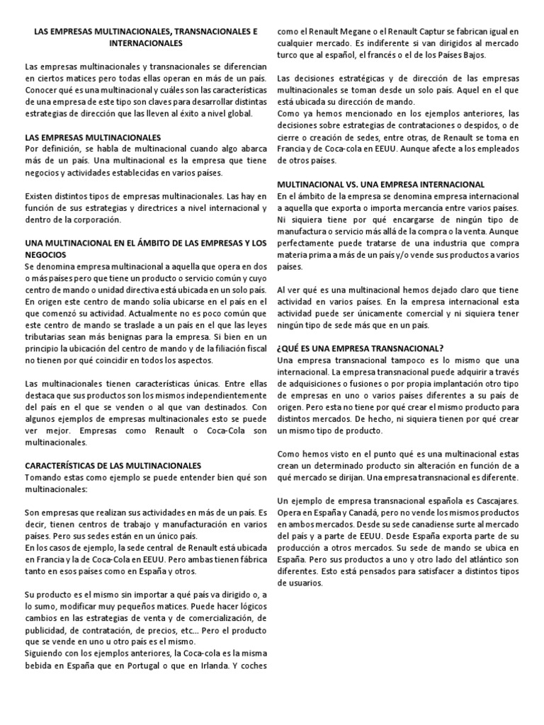 Las Empresas Multinacionales Transnacionales e Internacionales en PDF ...