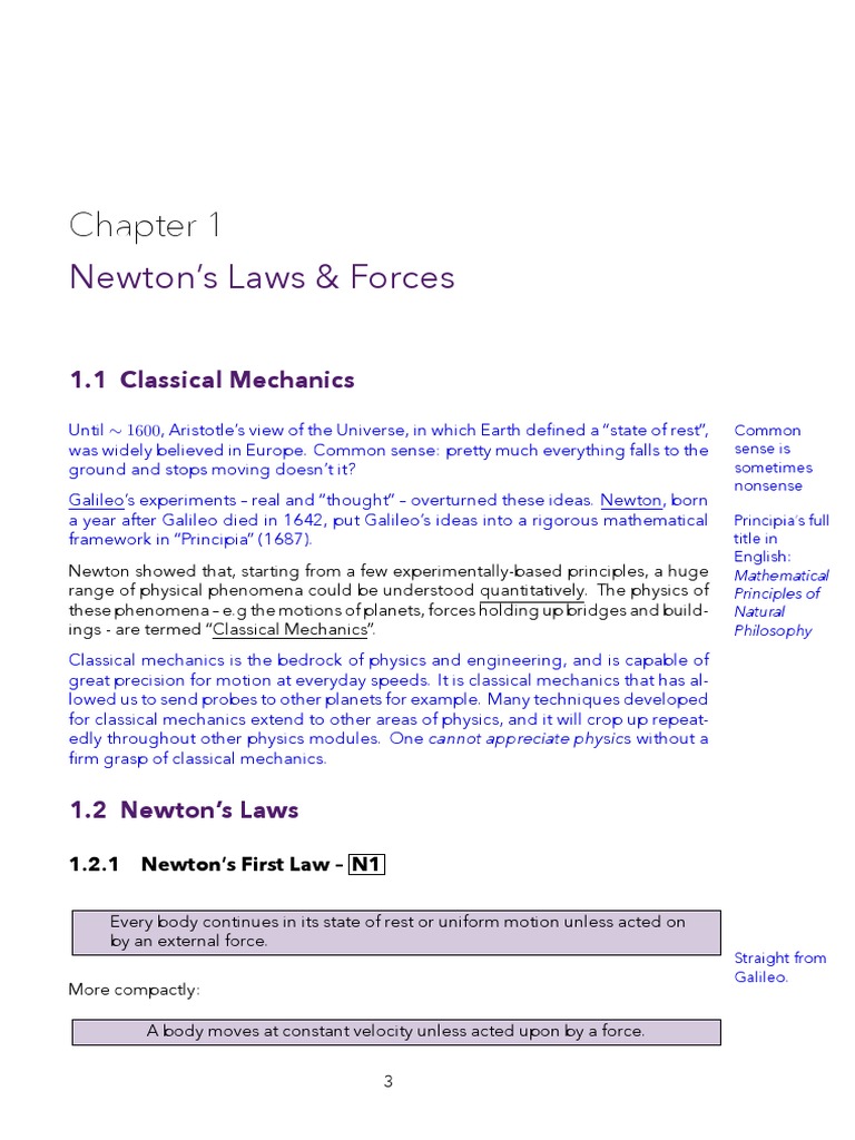 Newton's Laws & Forces: 1.1 Classical Mechanics | PDF | Newton's Laws ...