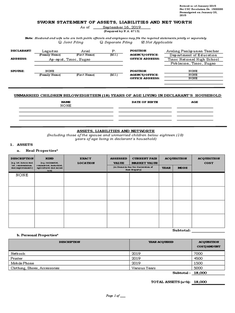 2015 SALN Form-From CSC | PDF | Identity Document | Government