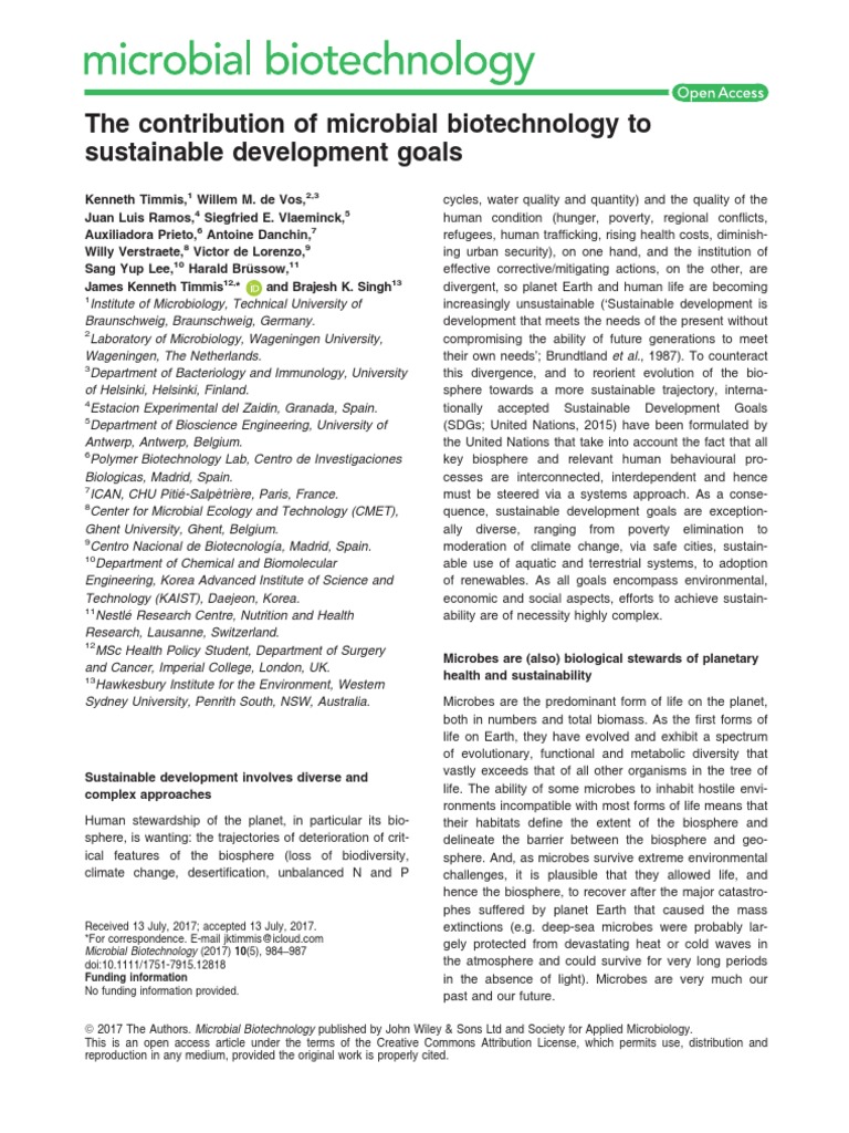 Microbial biotechnology's role in achieving sustainable development ...