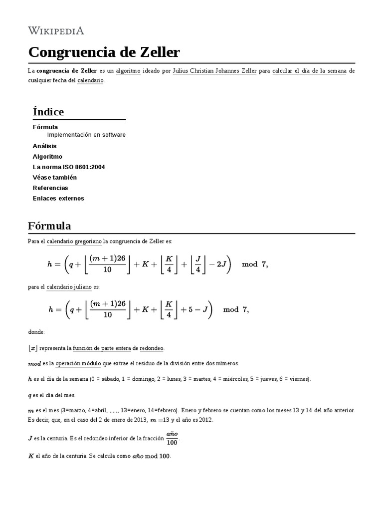 Congruencia de Zeller | PDF | Enseñanza de matemática | Informática y ...
