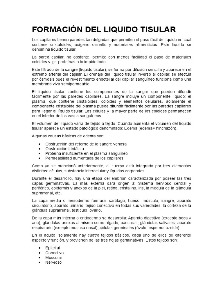 Formación Del Liquido Tisular | PDF | Capilar | Edema