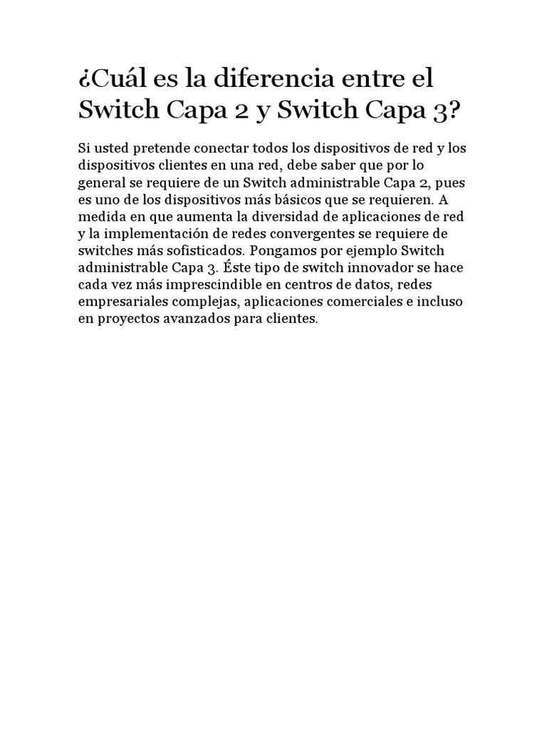 Cuál Es La Diferencia Entre El Switch Capa 2 y Switch Capa 3 | PDF ...